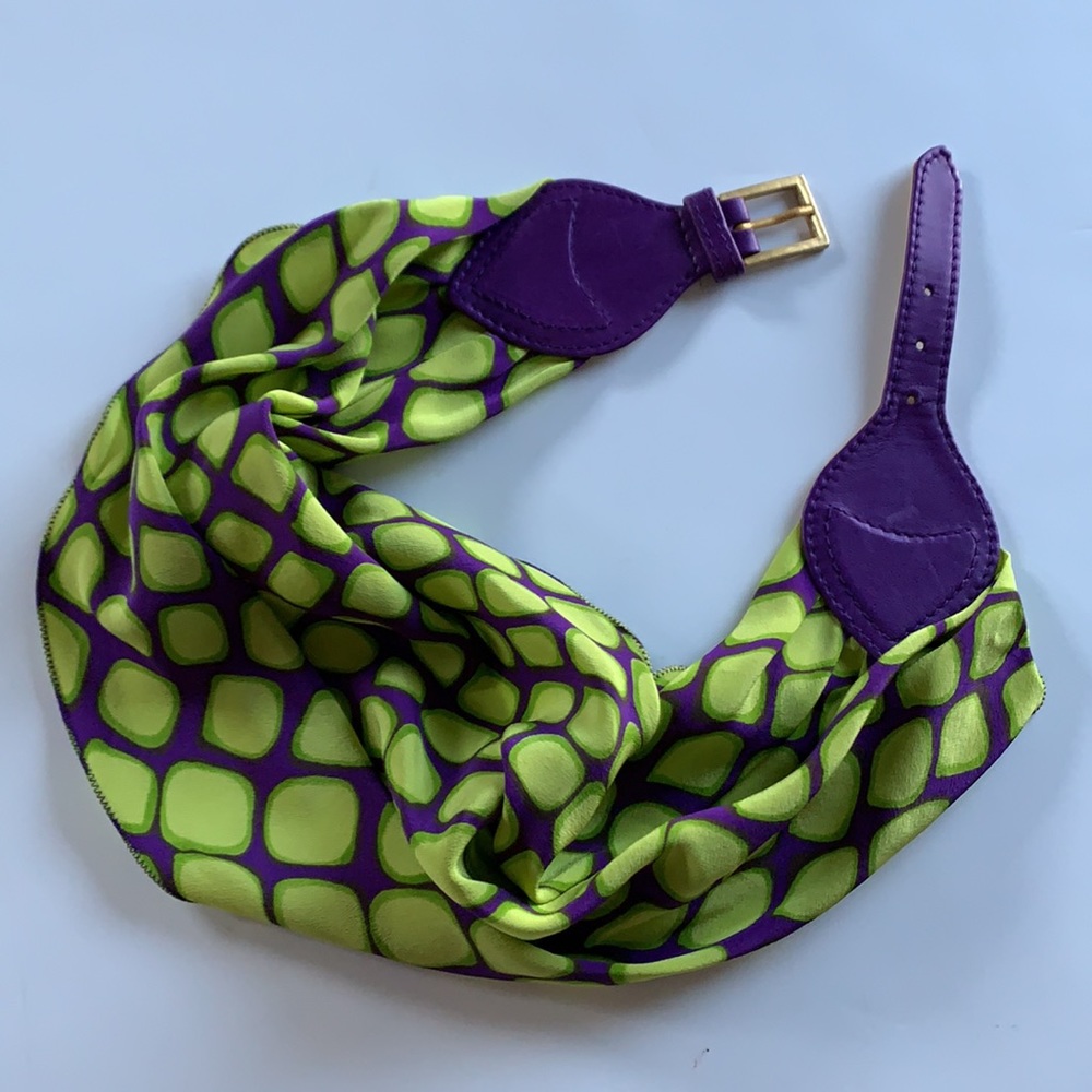 Vintage Rena Lange Purple Green Silk Leather Wide Bel… - Gem